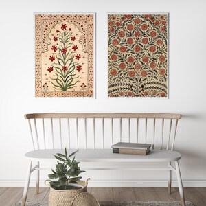 Indian Vintage Floral Art Set, Folk Prints, Mughal Living Room Decor ...