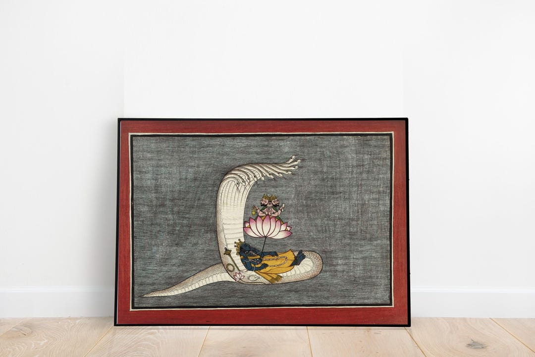 Antique Vishnu & Brahma Art Print | Cosmic Universe Creation | Sacred ...