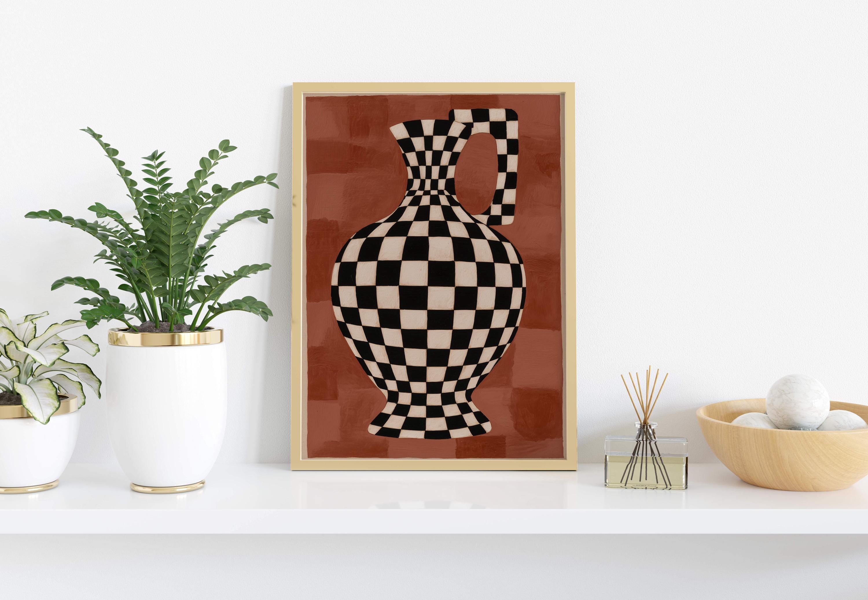 Checkered Vase Print: Terracotta Scandi Boho Art (digital Download) - Etsy