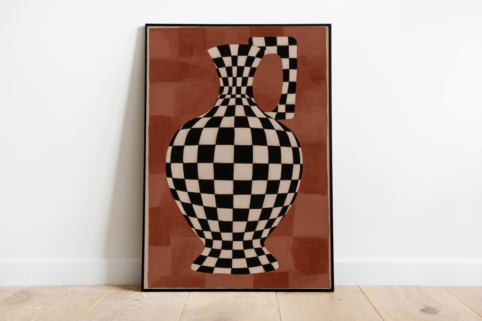 Checkered Vase Print: Terracotta Scandi Boho Art (digital Download) - Etsy