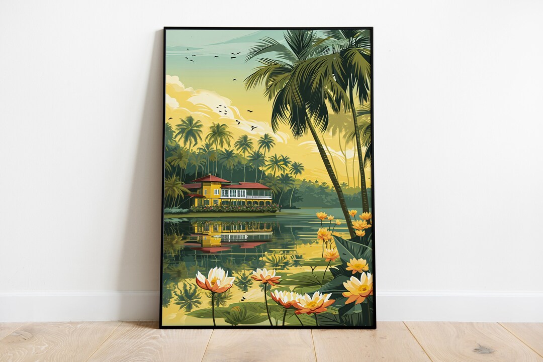 Kerala Backwaters Art Print, Tropical India Travel Poster (digital ...
