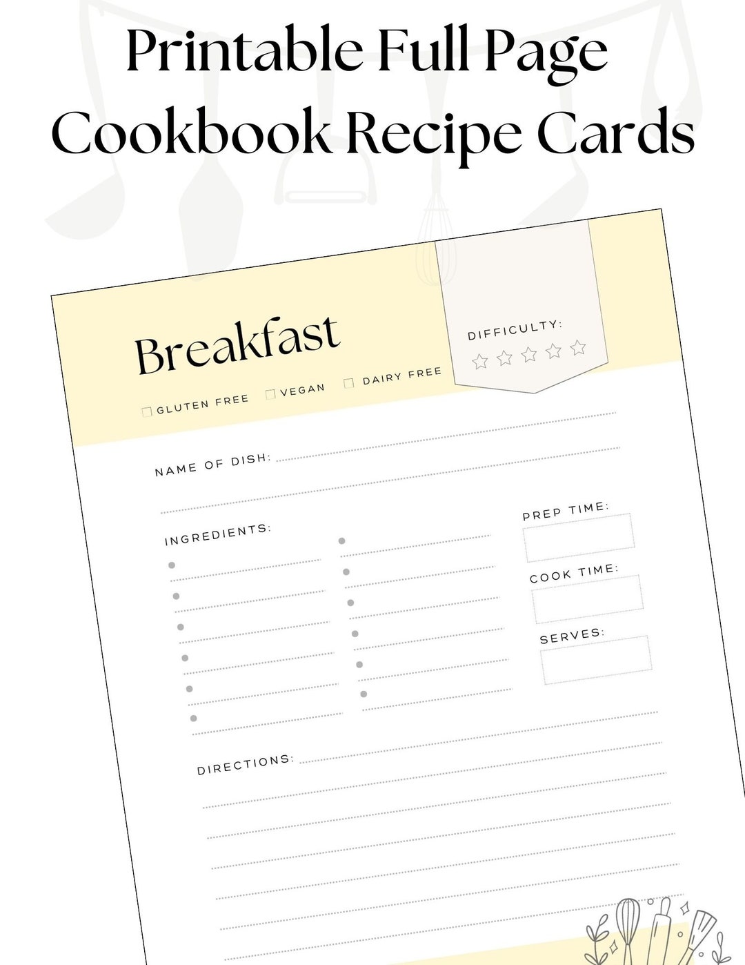 Printable Cookbook Recipe Pages: Full Page 8.5x11 - Etsy