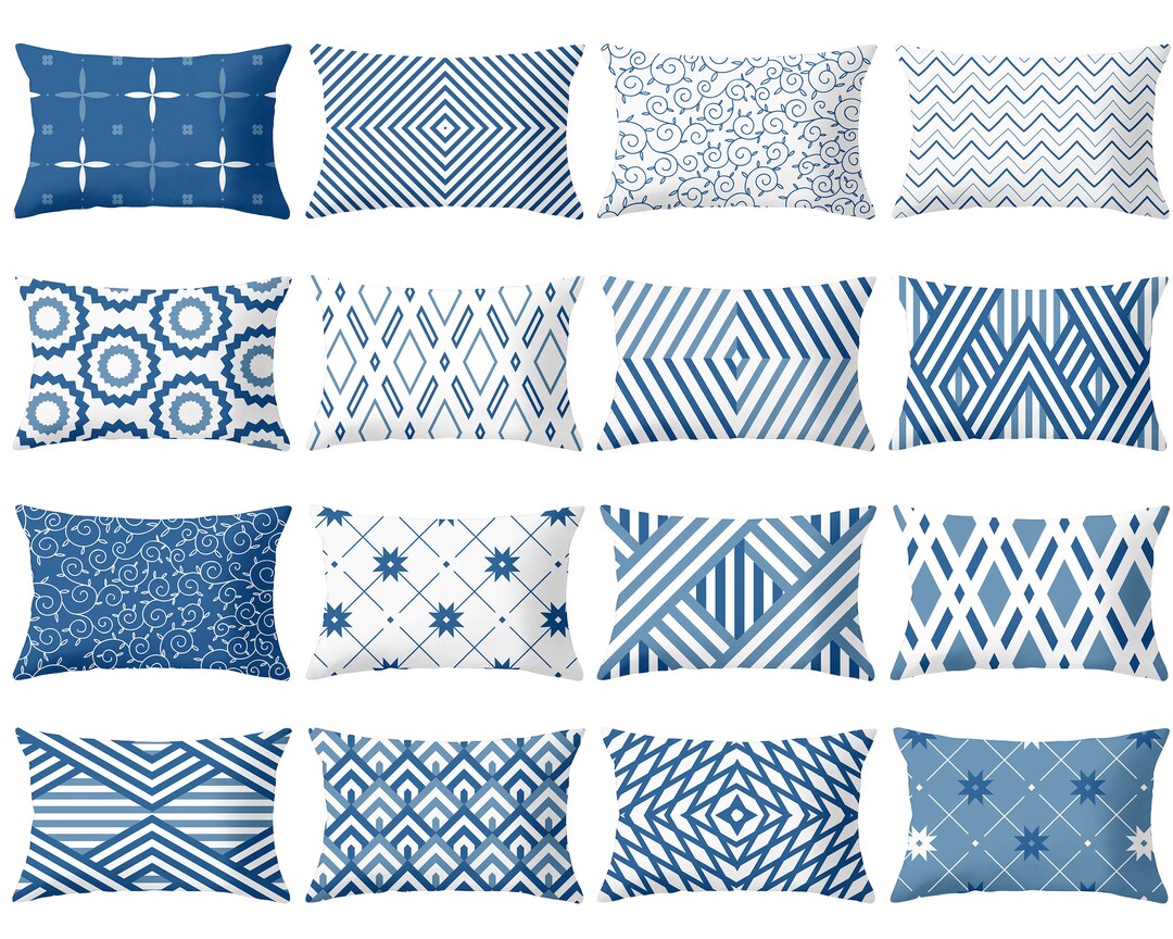 Blue Lumbar Pillows Cover 12 X 20,16 X 24,20 X 30 Geometric Throw ...