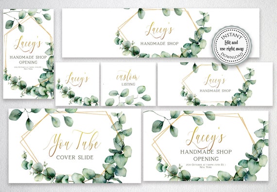 Editable Eucalyptus Social Media Banner Set. Etsy Shop Kit - Etsy