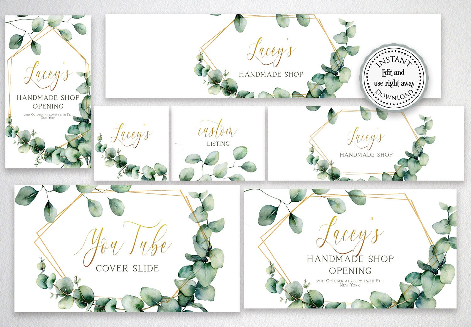 Editable Eucalyptus Social Media Banner Set. Etsy Shop Kit - Etsy