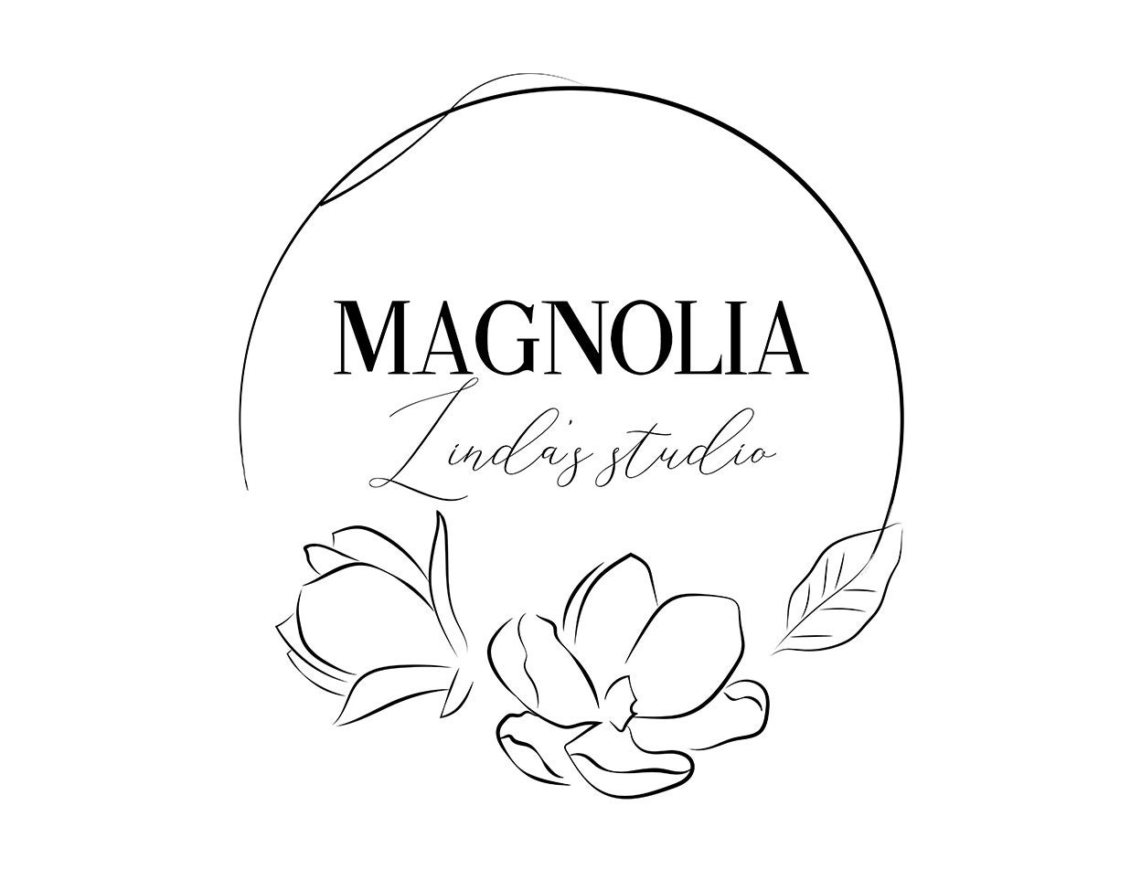 Round Editable Pre-made Magnolia Logo With Custom DIY Text. Watermark ...