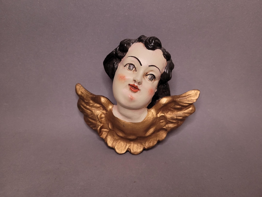Rare Antique Wooden Angel Putti With Golden Wings – Hand-painted ...