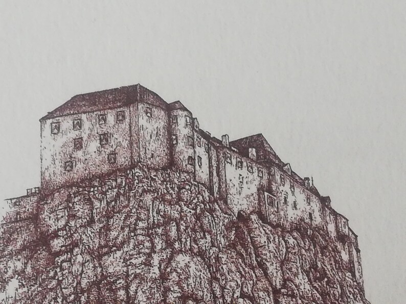 Fine Pen Drawing of Historic Riegersburg - Renaissance Castle on Basalt ...