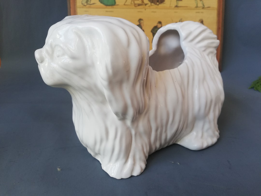 Ceramic Dog as a Flower Pot, White Pekingese Dog as Room Decoration ...