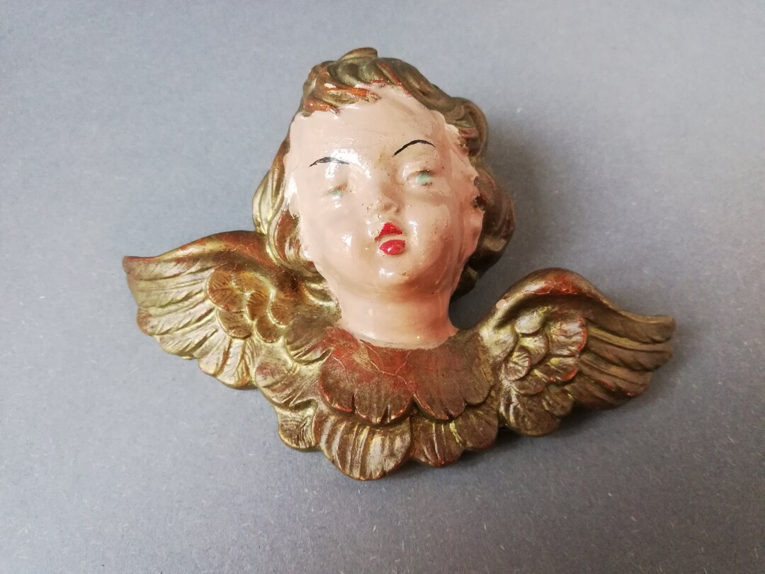 Hand-made Angel Head With Wings, Angel Putti Home Decoration, Old Small ...
