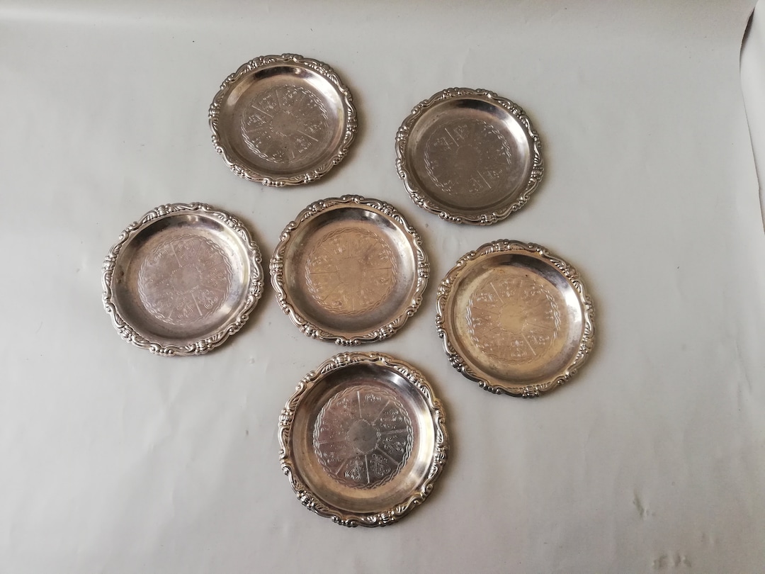 Vintage Silver-plated Coasters, Set of 6, Approx. 40 Years Old, Elegant ...