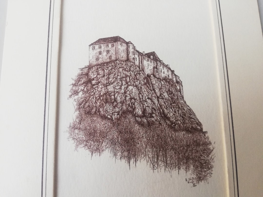 Fine Pen Drawing of Historic Riegersburg - Renaissance Castle on Basalt ...