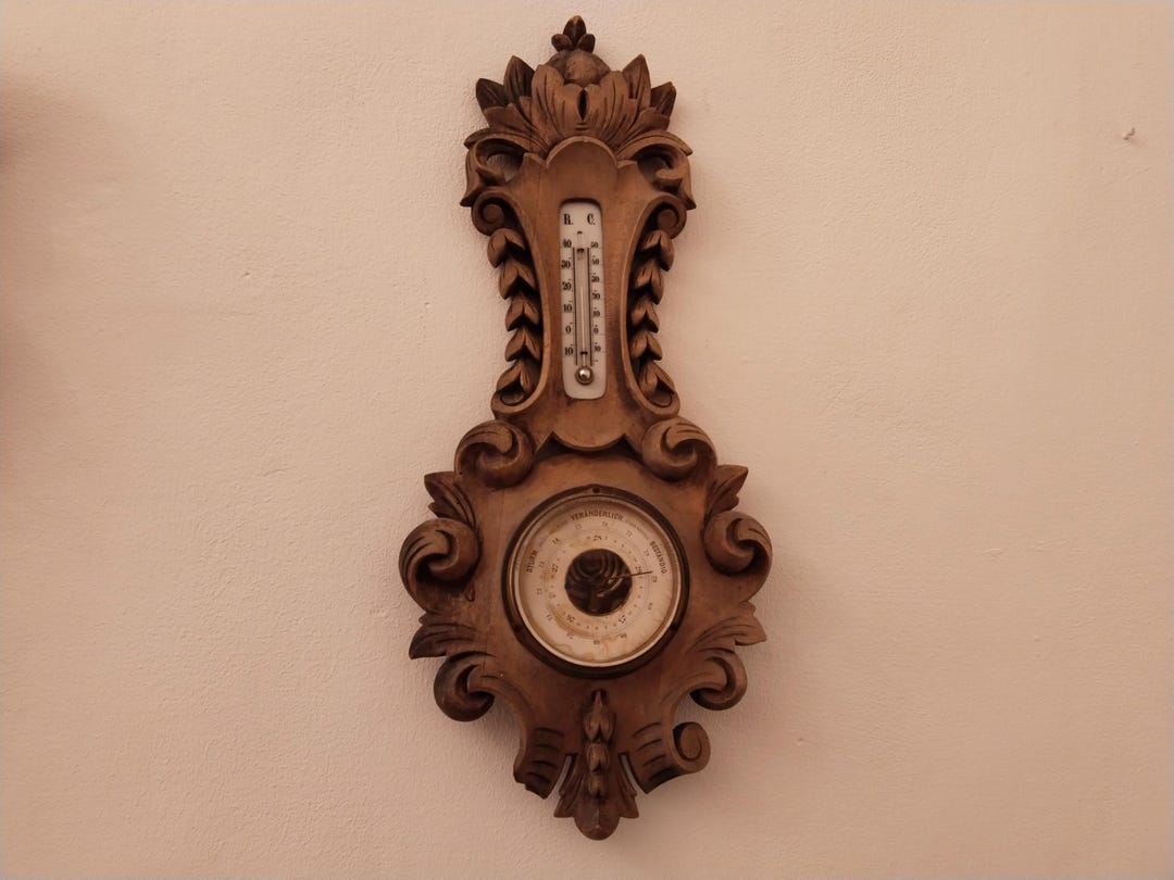 Rustic Hand-carved Wooden Weather Station, Vintage Decorative Object ...