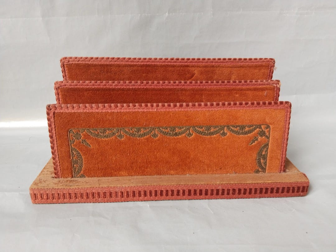 Antique Velvet and Silk Letter Rack - Handmade, Vintage Desk Accessory ...
