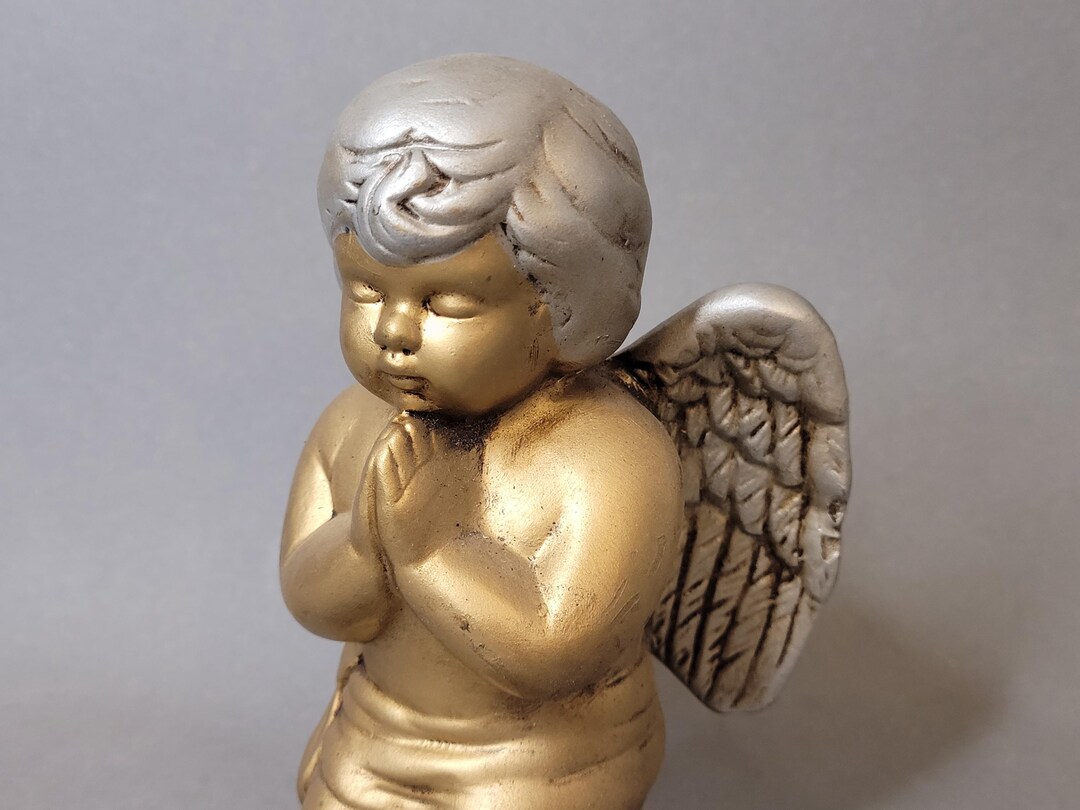 Vintage Ceramic Praying Angel Figurine – Gold and Silver Hand Painted ...