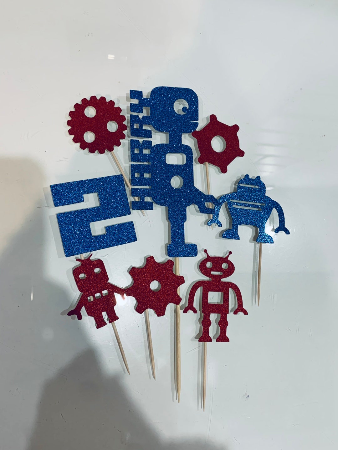 Personalised 8 Piece Robot Cake Topper, Robot Scene Cake Topper, Robot ...