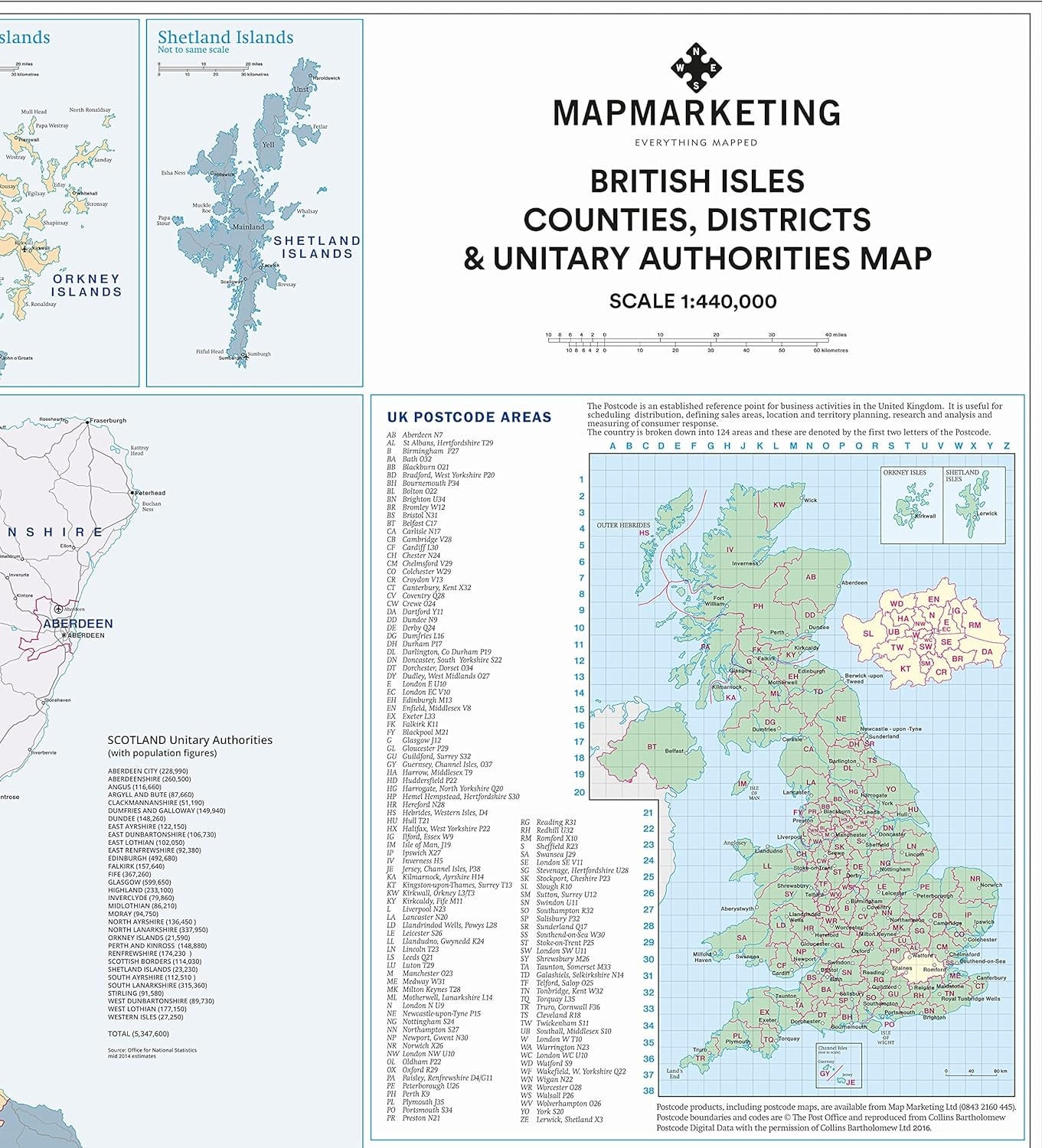 UK Wall Map Laminated Large Map Counties, District and Unitary Authority Boundaries Local ...