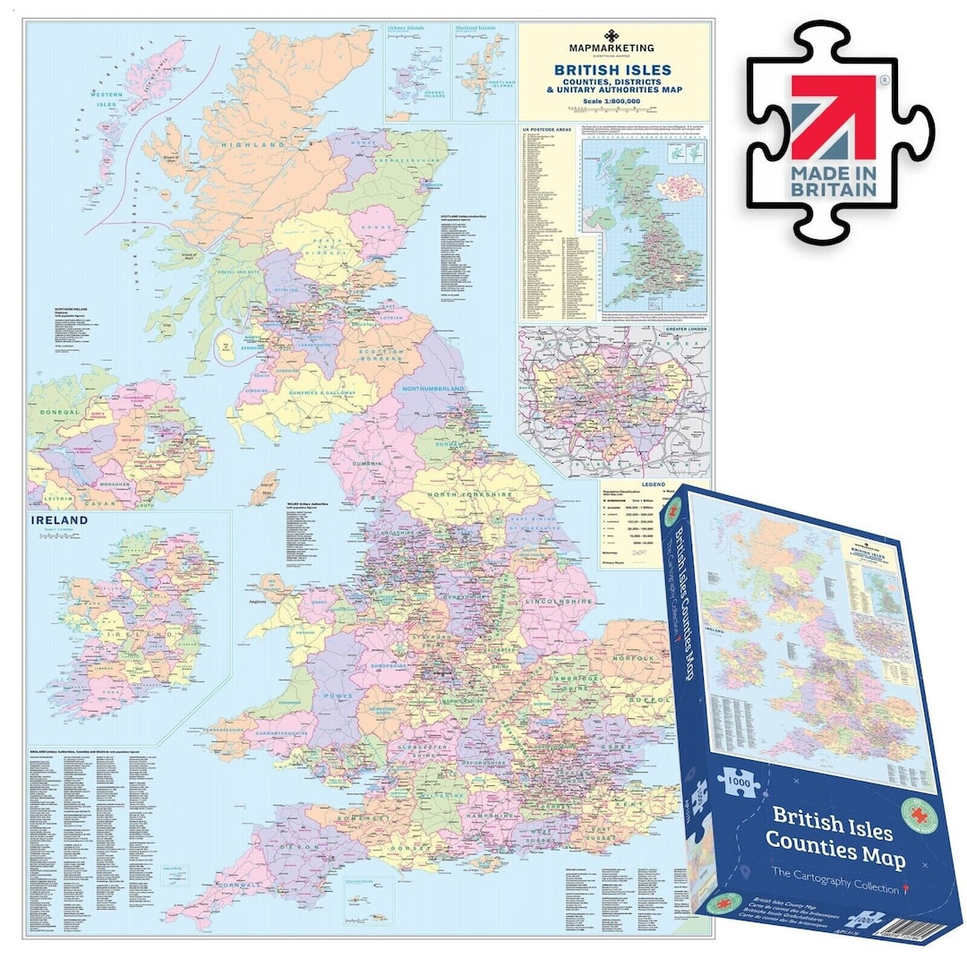 1000 Piece Jigsaw Puzzle Full Details British Isles County Map Perfect ...