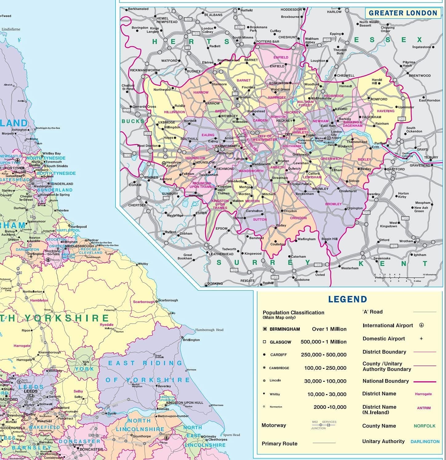 UK Wall Map Laminated Large Map Counties, District and Unitary ...