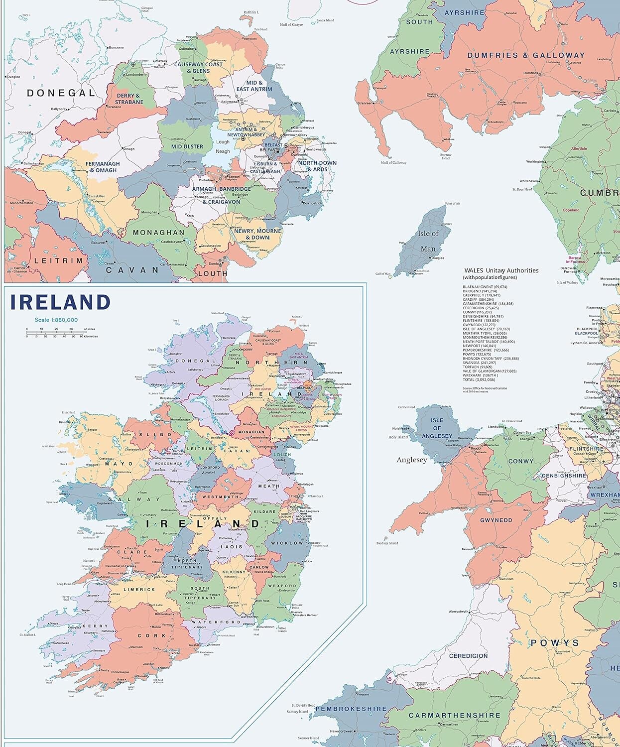 UK Wall Map Laminated Large Map Counties, District and Unitary ...