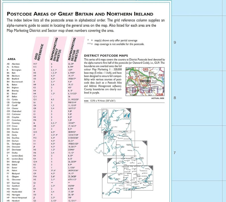 UK Postcode Wall Map Laminated Large Wall Map Shows Postcode, County ...