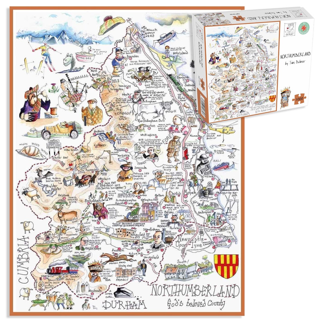 Comical Map of Northumberland Artwork by Tim Bulmer 1000 Piece Puzzle ...