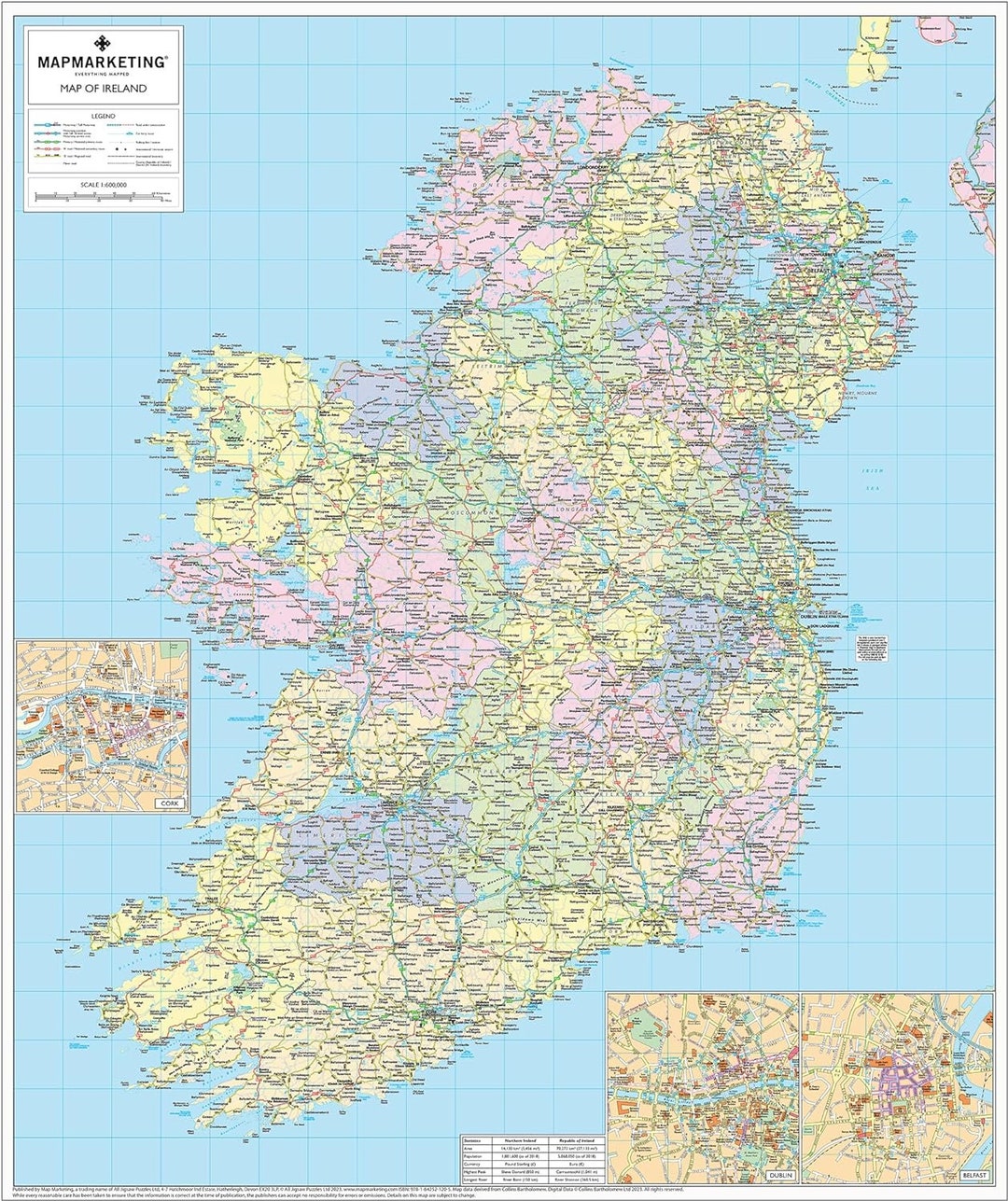 Laminated Wall Map Of Ireland Laminated Large Wall Map 84cm x 100cm ...