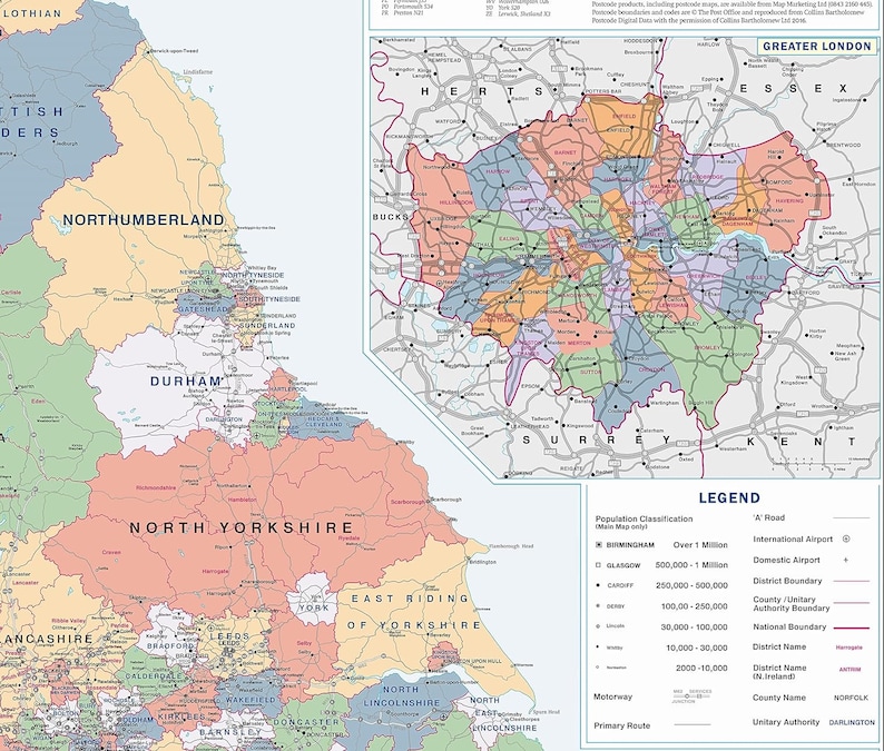 UK Wall Map Laminated Large Map Counties, District and Unitary ...