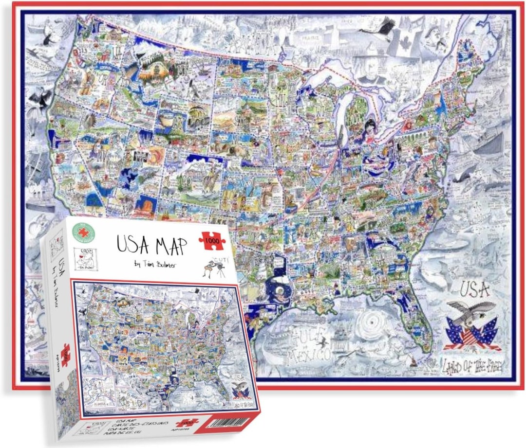 Comical Map of USA, Artwork by Tim Bulmer 1000 Piece Puzzle for Adults ...