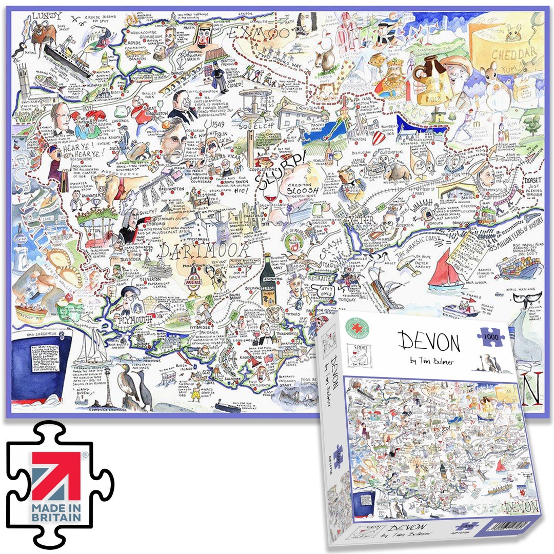 Map of Devon Tim Bulmer 1000 Piece Jigsaw Puzzle for Adults Size 66cm X ...