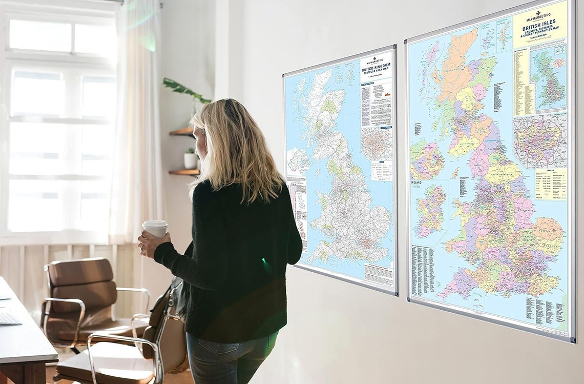 UK Wall Map Laminated Large Map Counties, District and Unitary ...