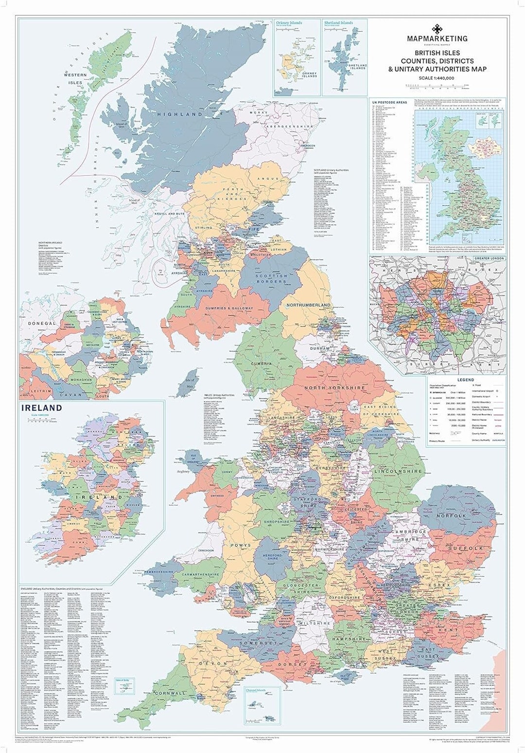 Buy UK Wall Map Laminated Large Map Counties, District and Unitary ...