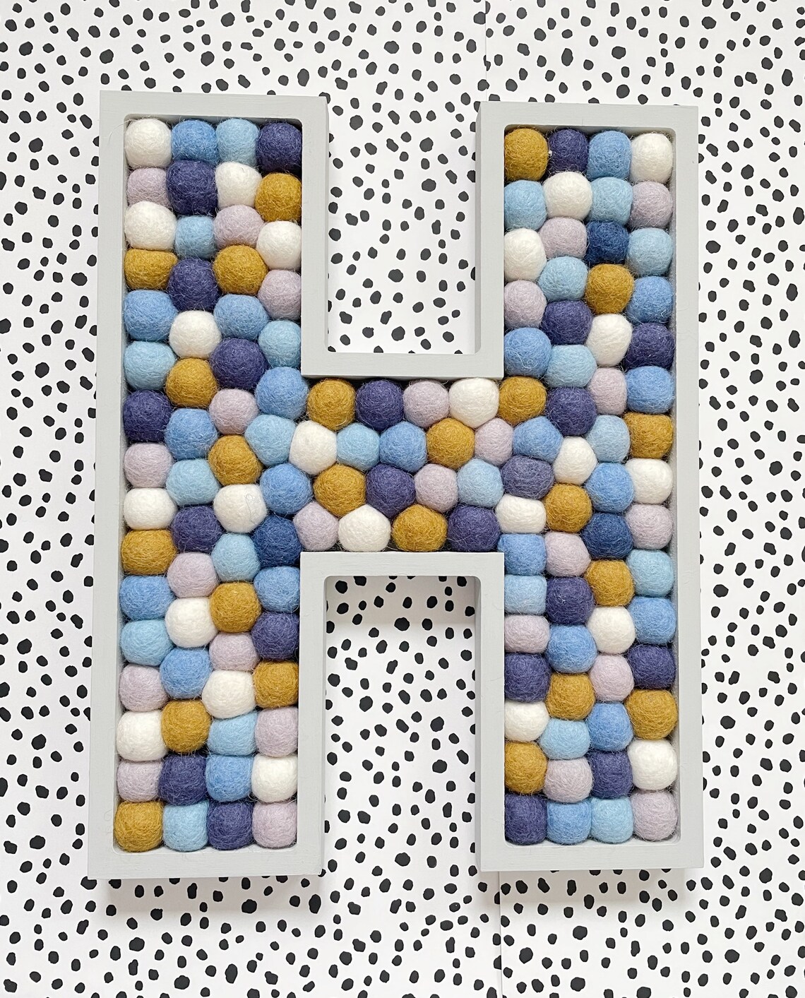 A-Z Wooden Wall Letters. Kids Room Felt Ball Wall Letters. Blue/grey ...