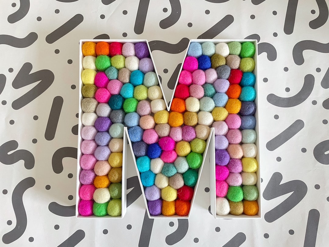 Letter 'M' Felt Ball Letter, Wooden Fillable Letter, Rainbow, Bright ...