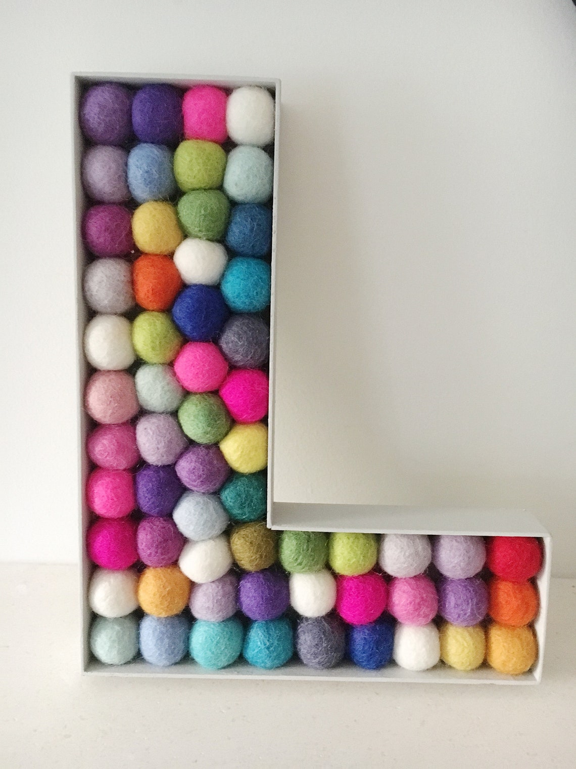 Letter L wooden letter filled with wool felt balls. Bright and | Etsy