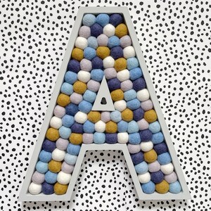 A-Z Wooden Wall Letters. Kids Room Felt Ball Wall Letters. Blue/grey ...