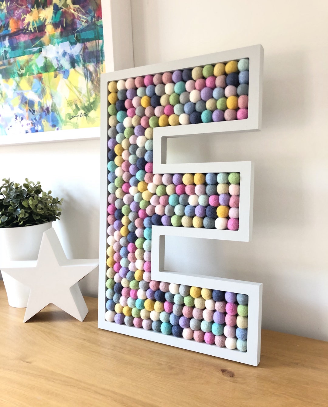 Large Wooden A-Z Pastel Rainbow Felt Ball Letter. Nursery Decor ...