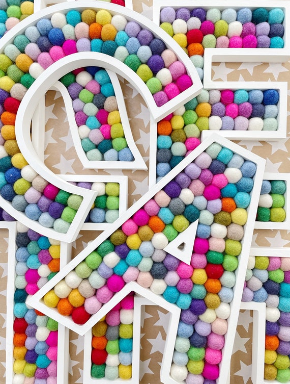 3 Rainbow Letters. A-Z Wooden Rainbow Felt Ball Letters. Pom | Etsy