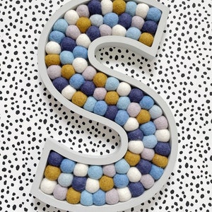 A-Z Wooden Wall Letters. Kids Room Felt Ball Wall Letters. Blue/grey ...