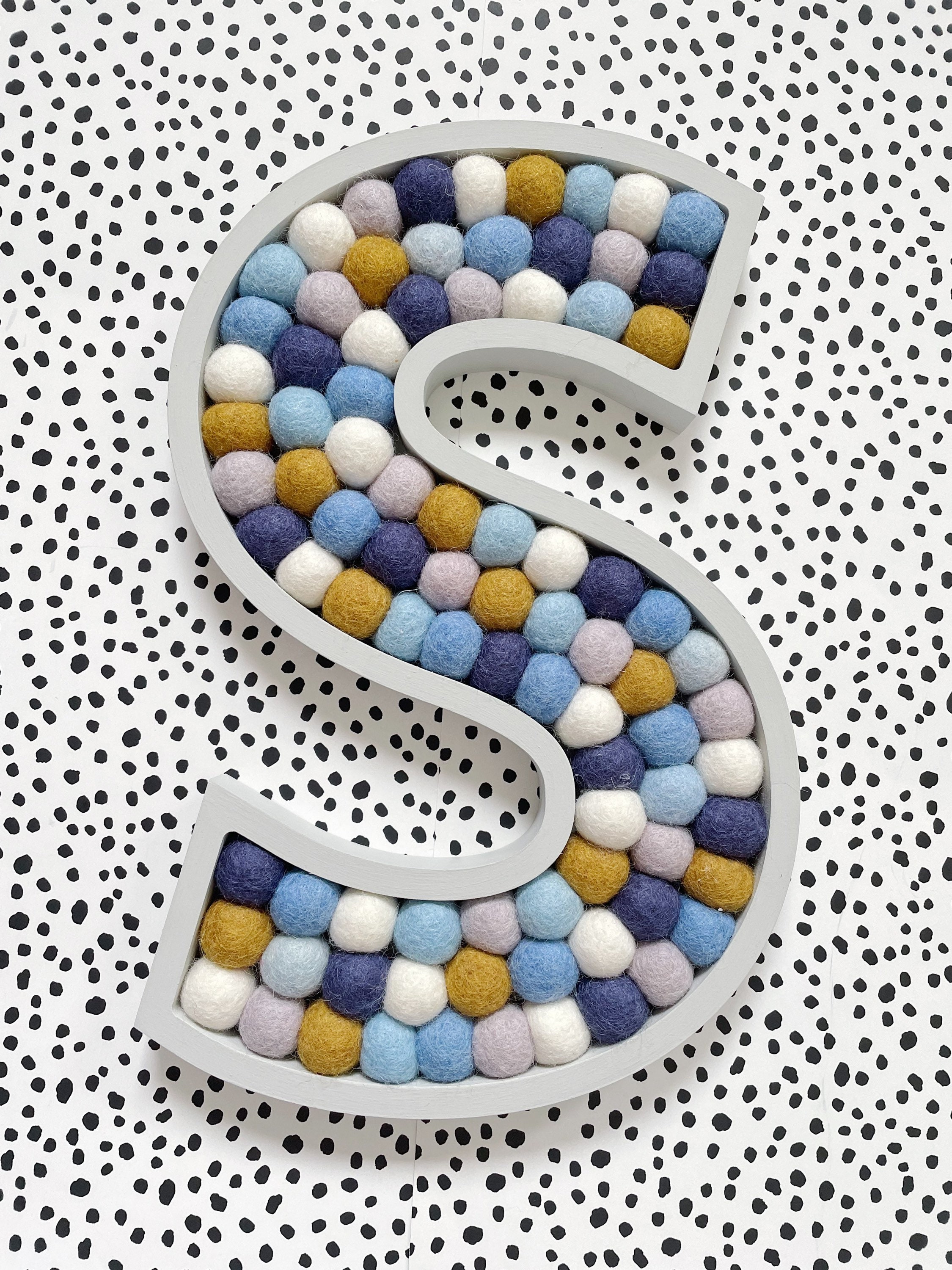 A-Z Wooden Wall Letters. Kids Room Felt Ball Wall Letters. Blue/grey ...