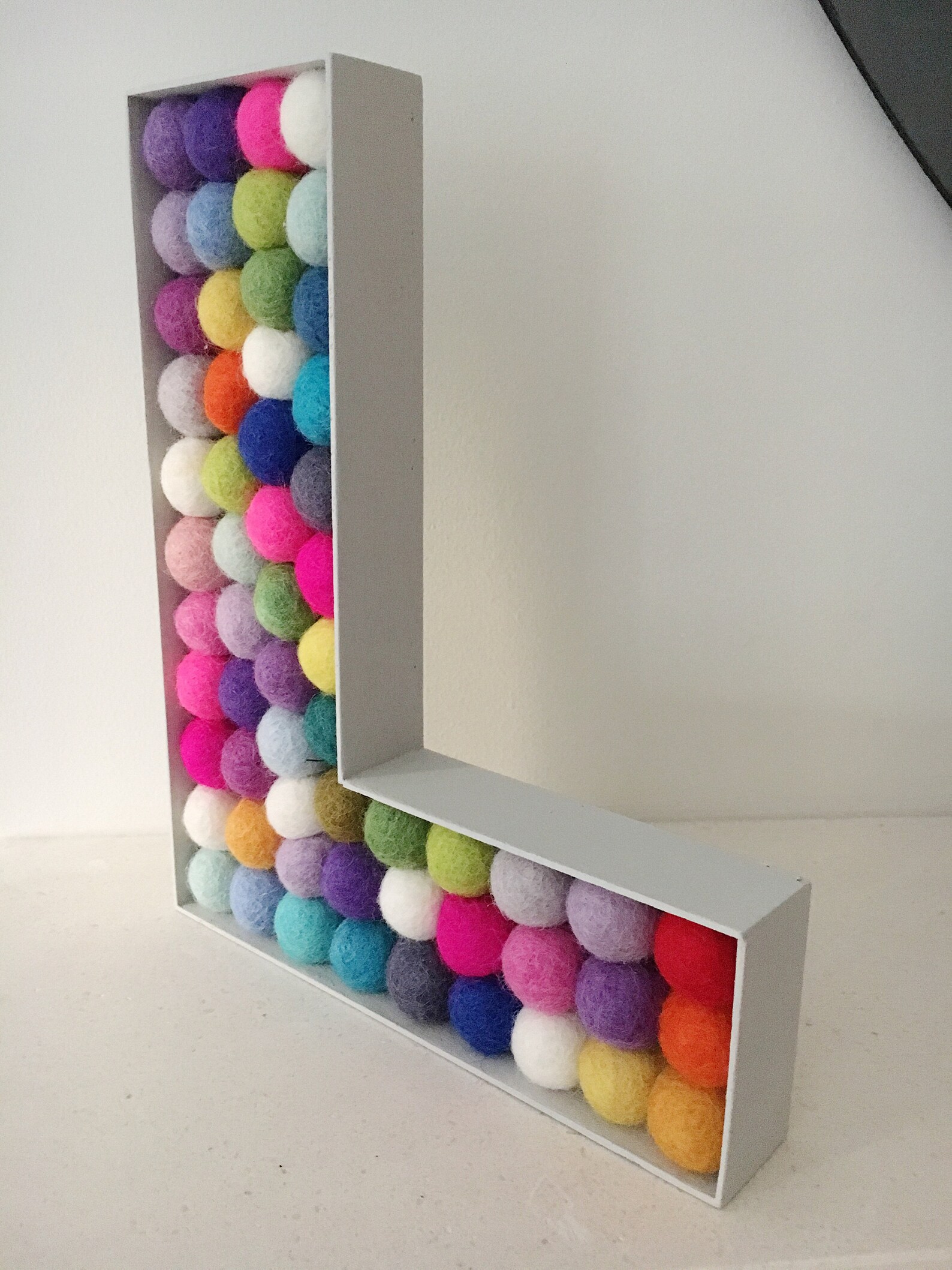 Letter L wooden letter filled with wool felt balls. Bright and | Etsy