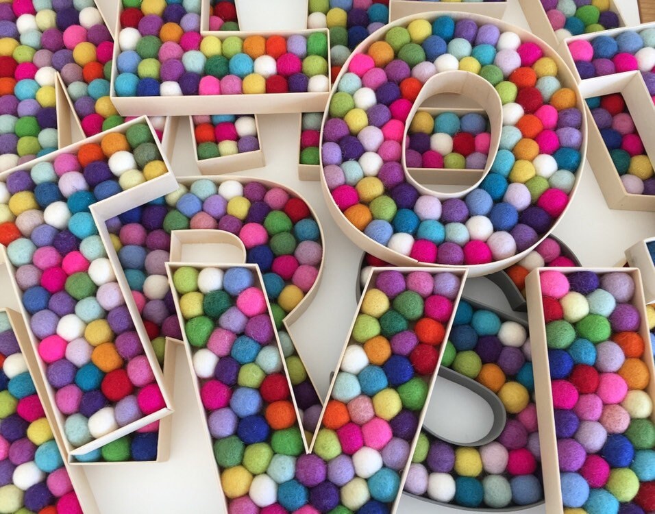 Rainbow Felt Ball Letters. 3 Letter Word. Personalised. Wooden | Etsy UK