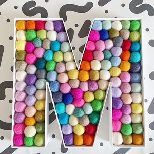 Letter 'M' Felt Ball Letter, Wooden Fillable Letter, Rainbow, Bright ...