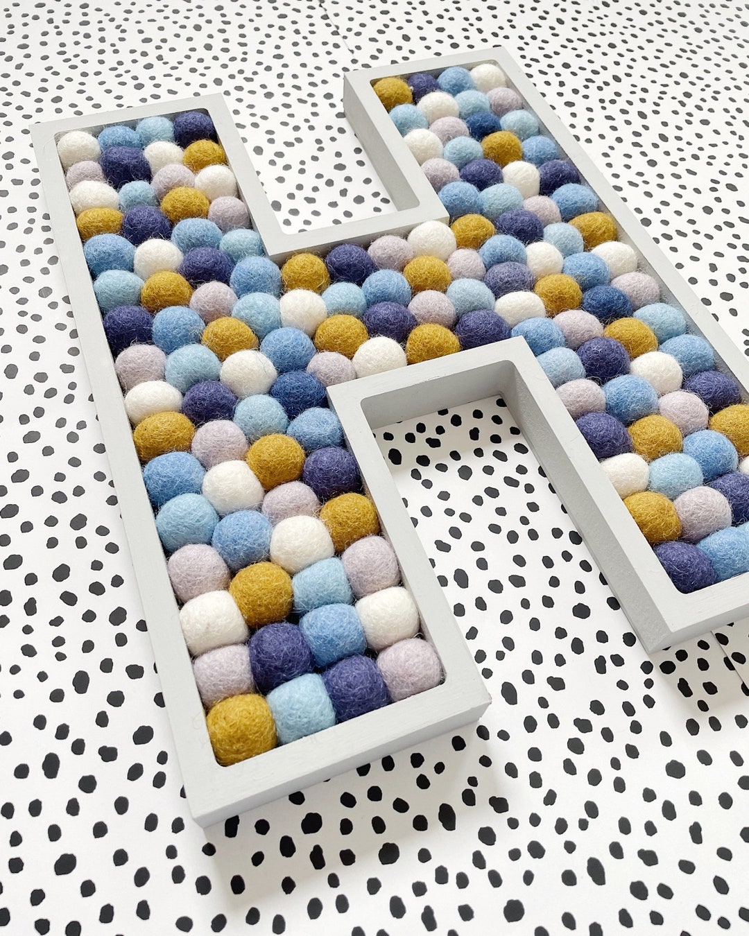 A-Z Wooden Wall Letters. Kids Room Felt Ball Wall Letters. Blue/grey ...