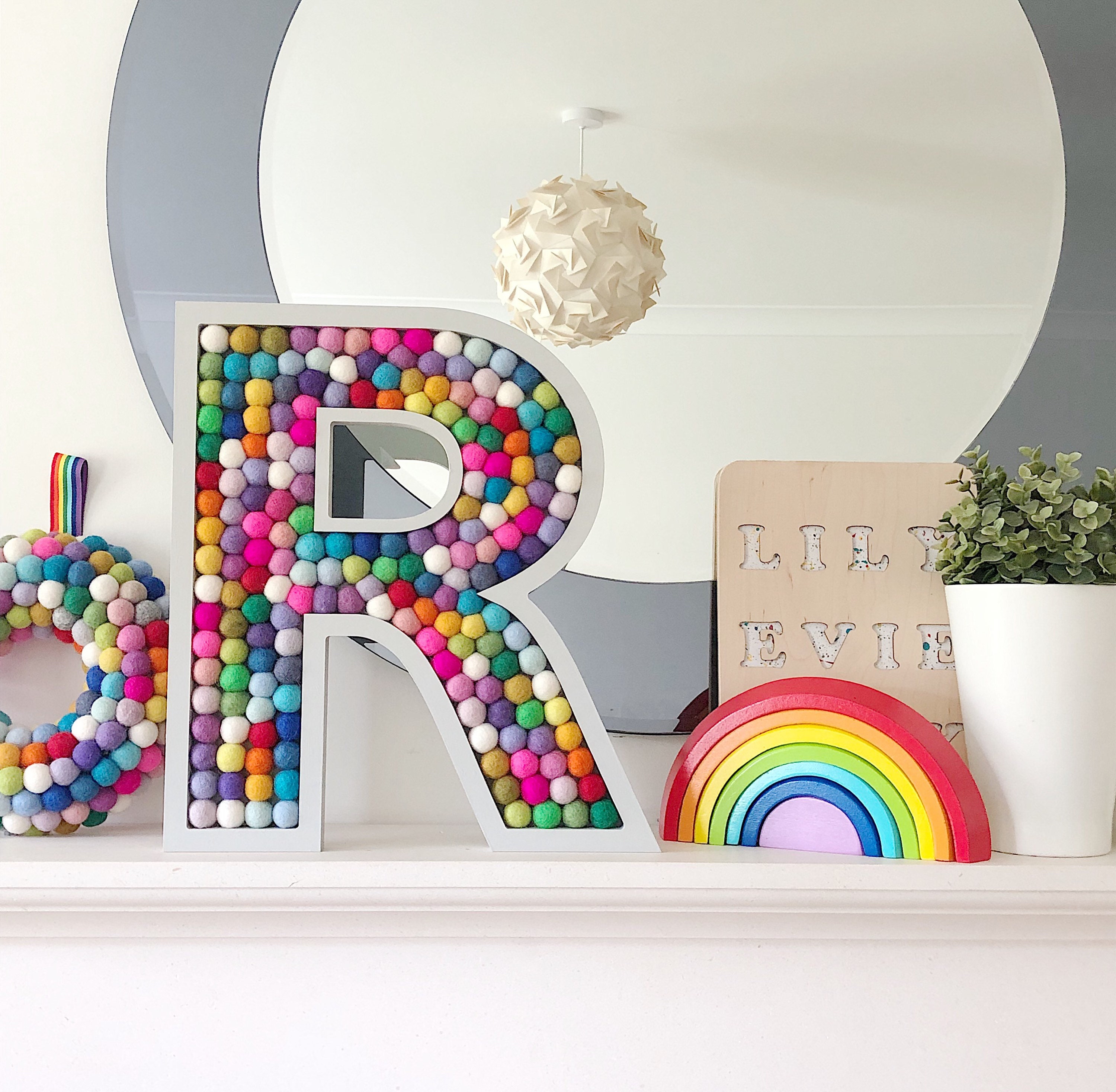 A-Z Large Wooden Letters. Kids Room Felt Ball Wall Letters. | Etsy