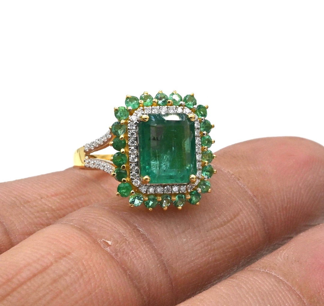 Natural Octagon Shape Emerald Diamond Ring 4ct Emerald Ring Women ...