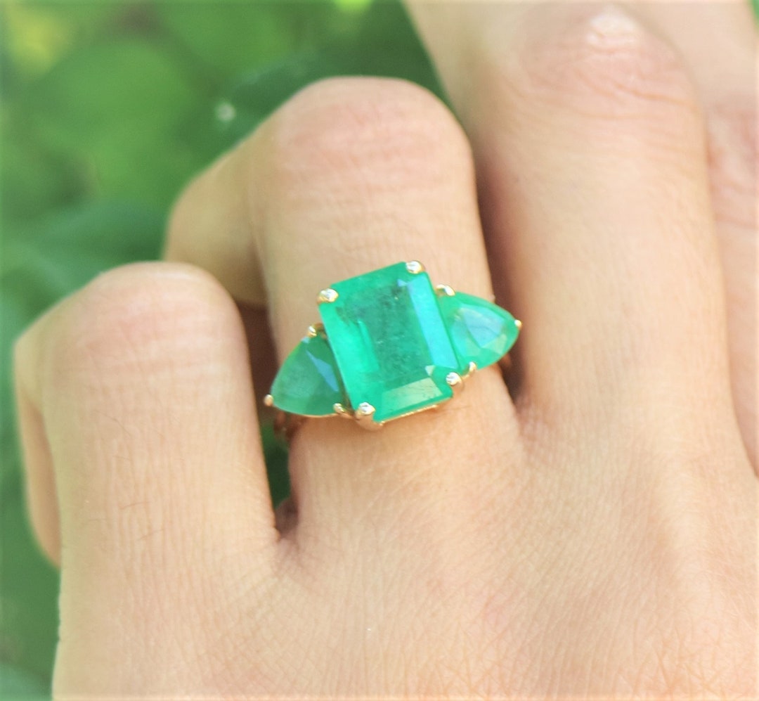 Emerald Cut Emerald Promise Ring, 14kt Gold Anniversary Ring - Etsy