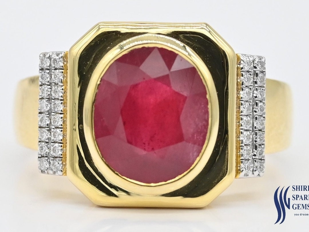 Natural Red Ruby Diamond Men's Ring Genuine Ruby Diamond Engagement ...