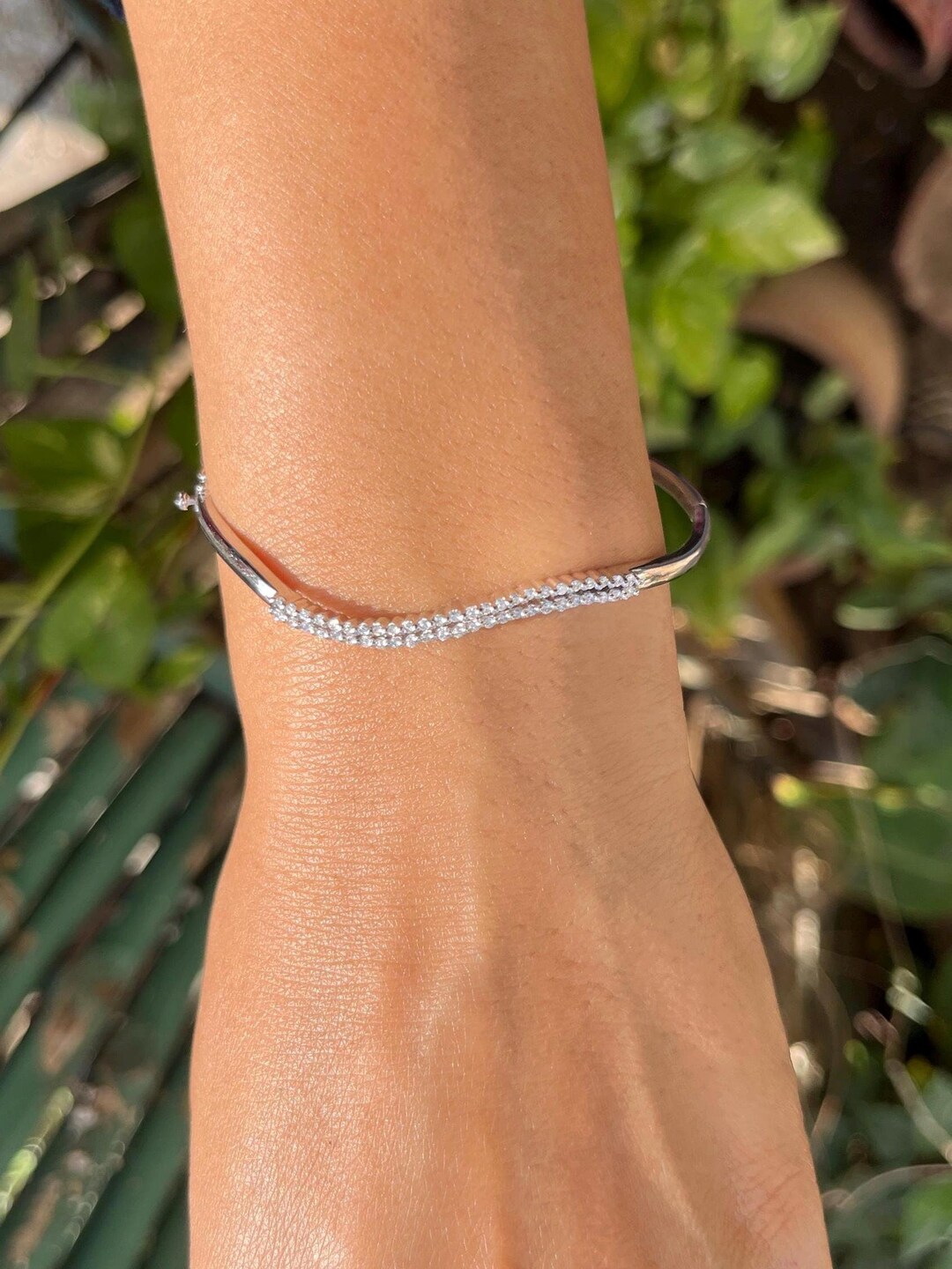 Diamond Bangle Bracelet / 18k White Gold Diamond Bangle Bracelet for ...