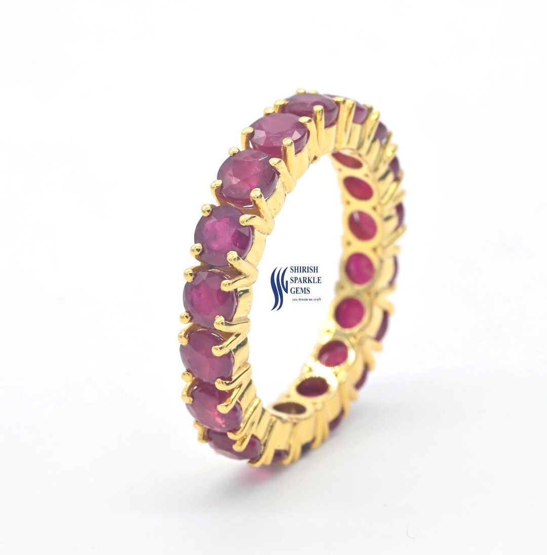 Red Ruby Gold Band / Filled Ruby Gold Wedding Band for Her / Women Ruby ...